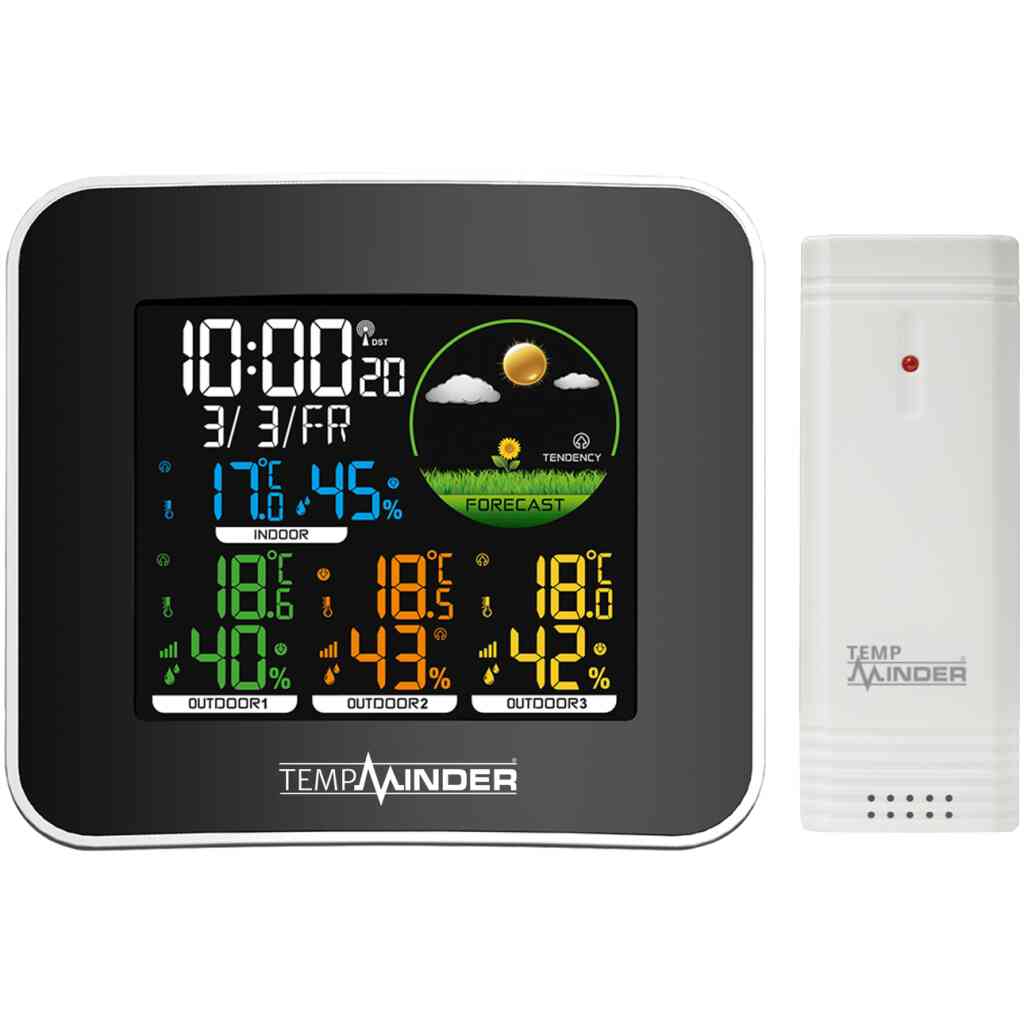 TempMinder 4-Zone Temperature, Humidity and Weather Station - Includes ...