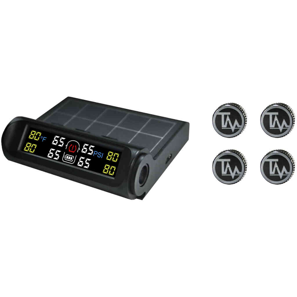 Dash Mount Black Solar Powered Trailer Tire Pressure Monitor for 4 ...