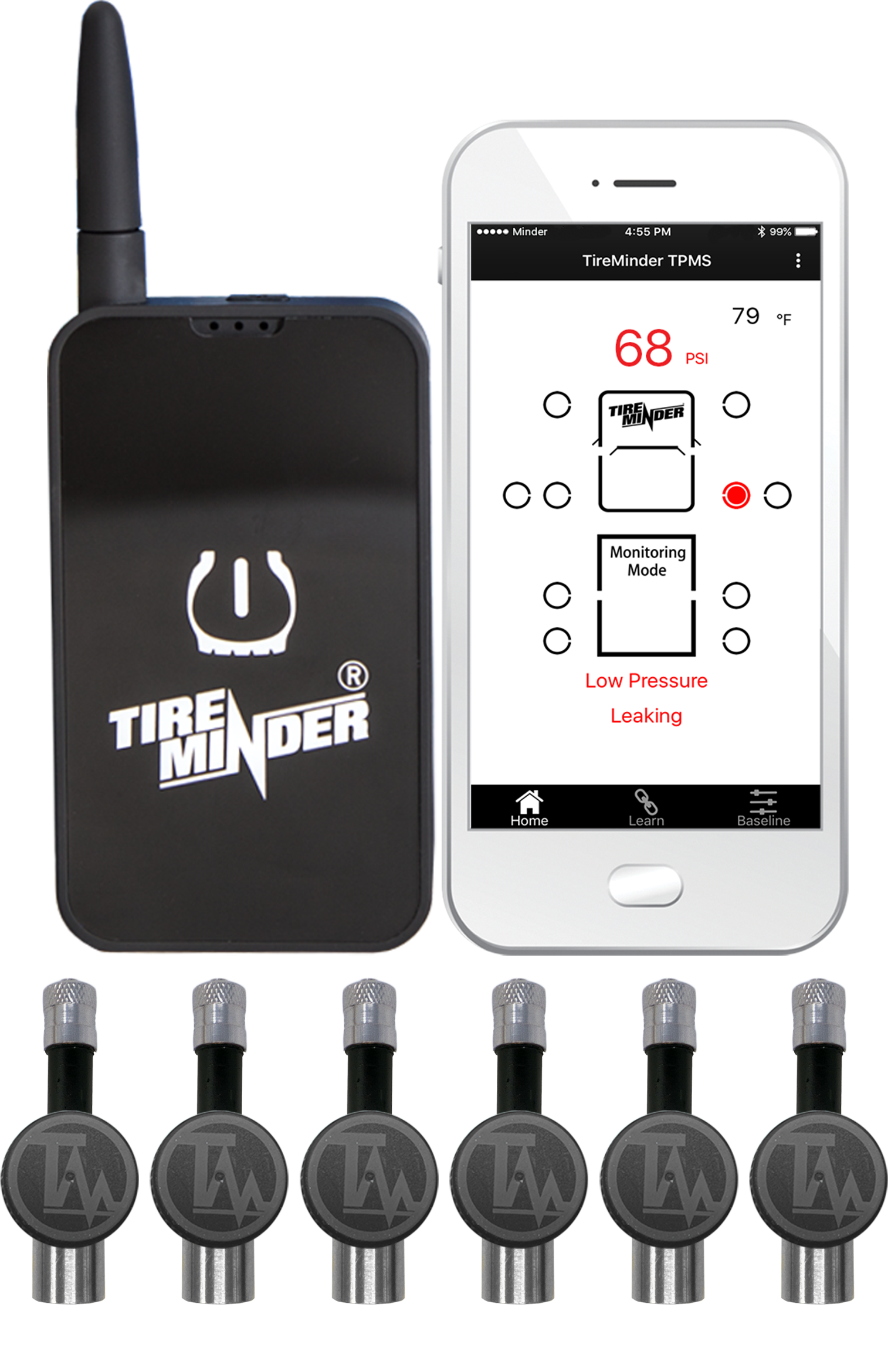 TireMinder® Smart TPMS with 6 Flow-Through Transmitters for RVs ...