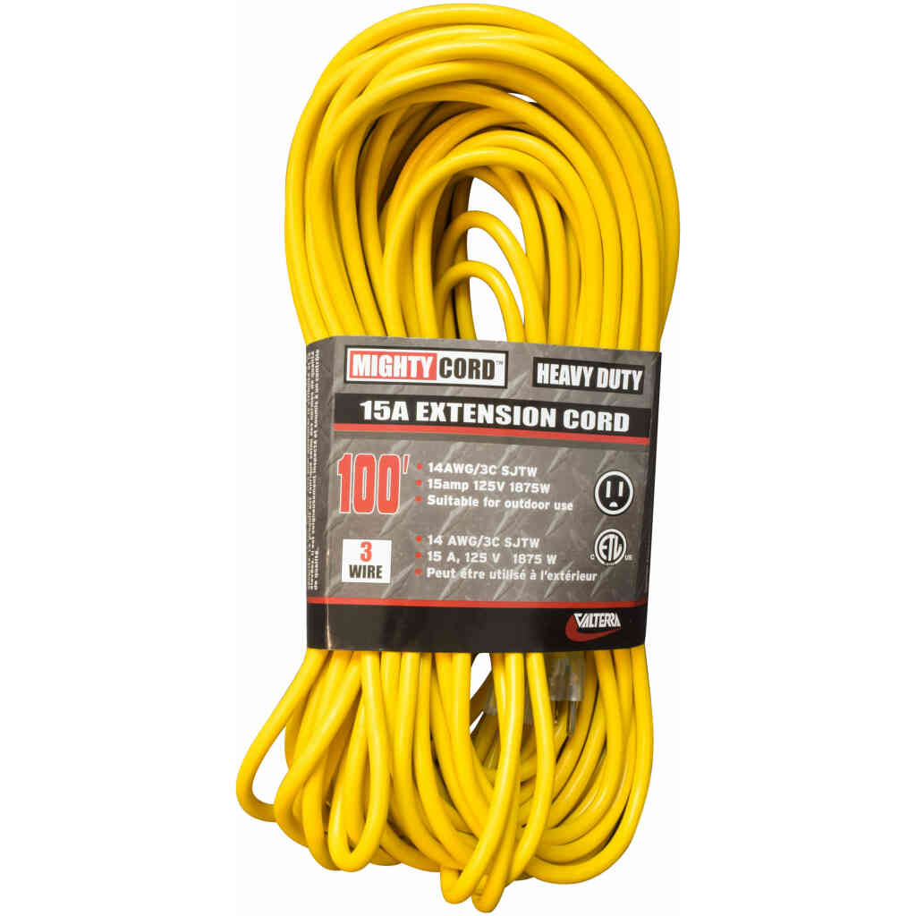 15 Amp 14/3 Single Outlet Extension Cord, 100FT